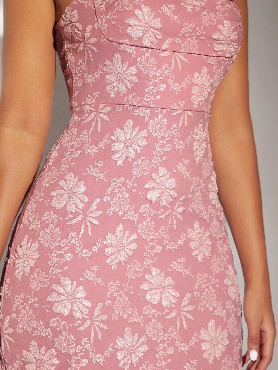 SHEIN BAE Woven Jacquard Pleated Sleeveless Mini Dress With Thick ...