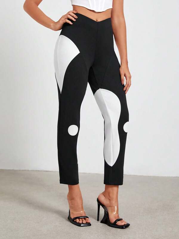 Keshae Trotter Yin & Yang Print Colorblock Pants | SHEIN USA