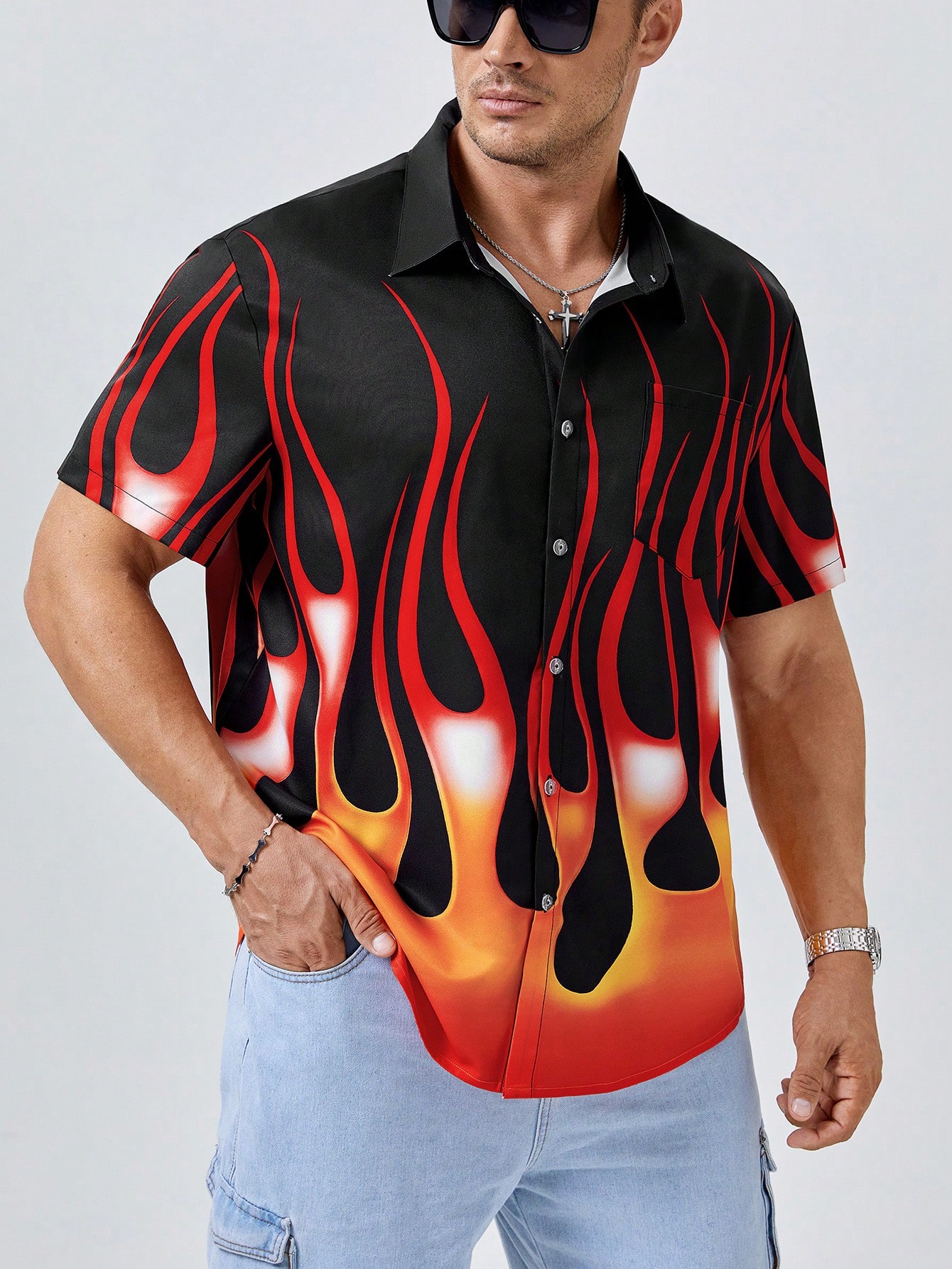 Manfinity LEGND Men Plus Fire Print Shirt | SHEIN UK