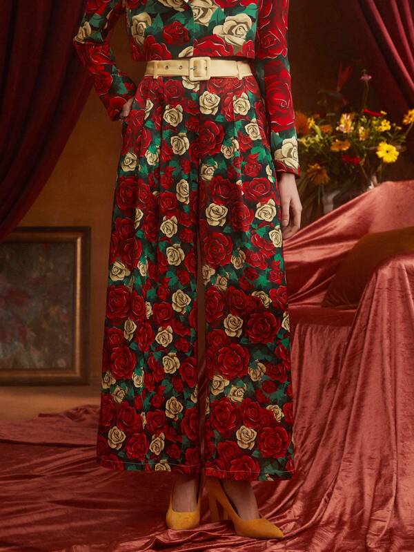 Frida Kahlo X SHEIN X Designer PANUCO Floral Print Wide Leg Suit Pants ...