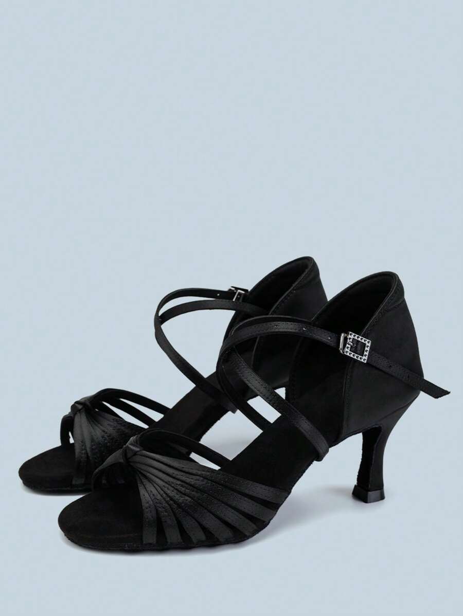 Women Latin Dance Shoes Black Dancing High Heel Sandals Salsa Ballroom ...