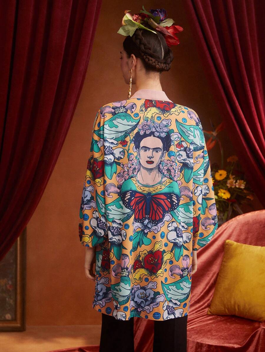 Frida Kahlo X Shein X Designer Fer Patiño Floral Print Contrast Trim