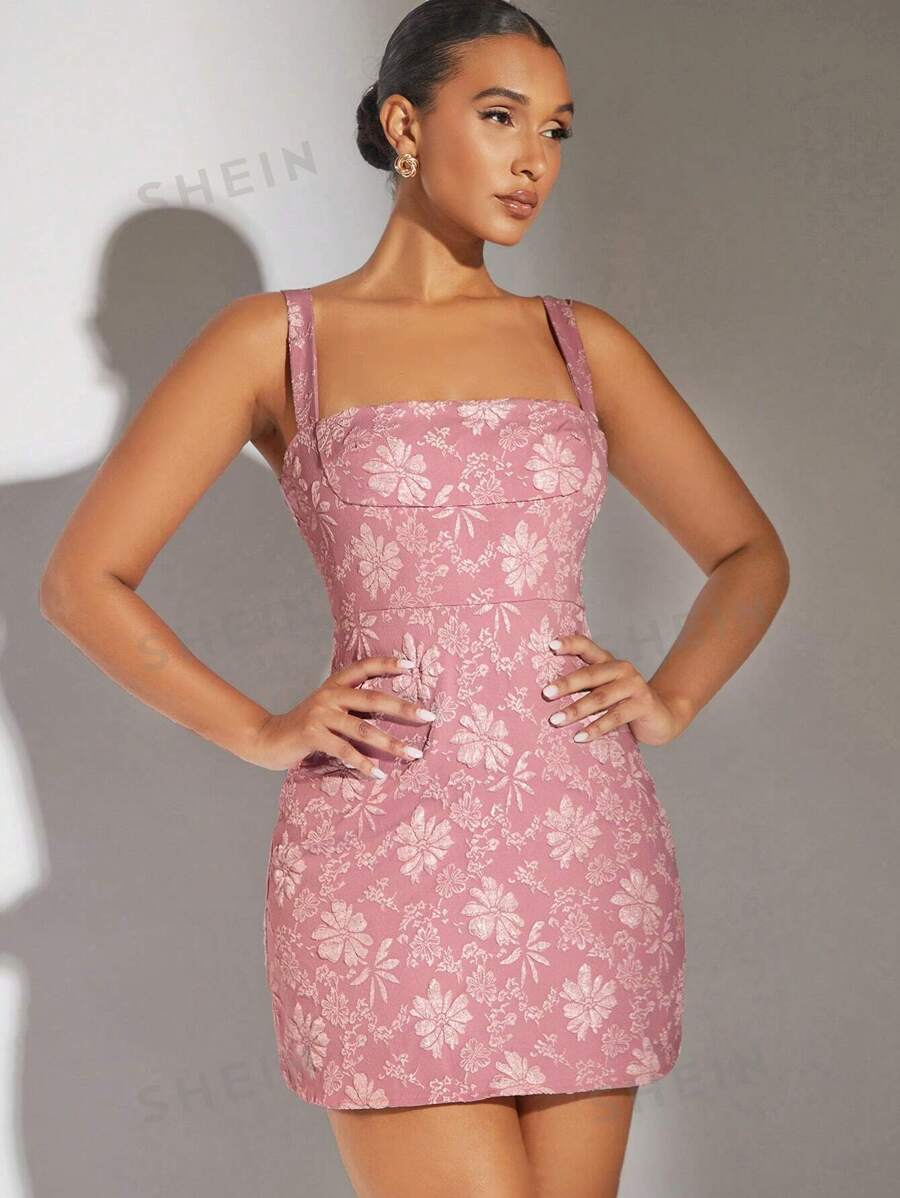 SHEIN BAE Floral Jacquard Cami Dress | SHEIN USA