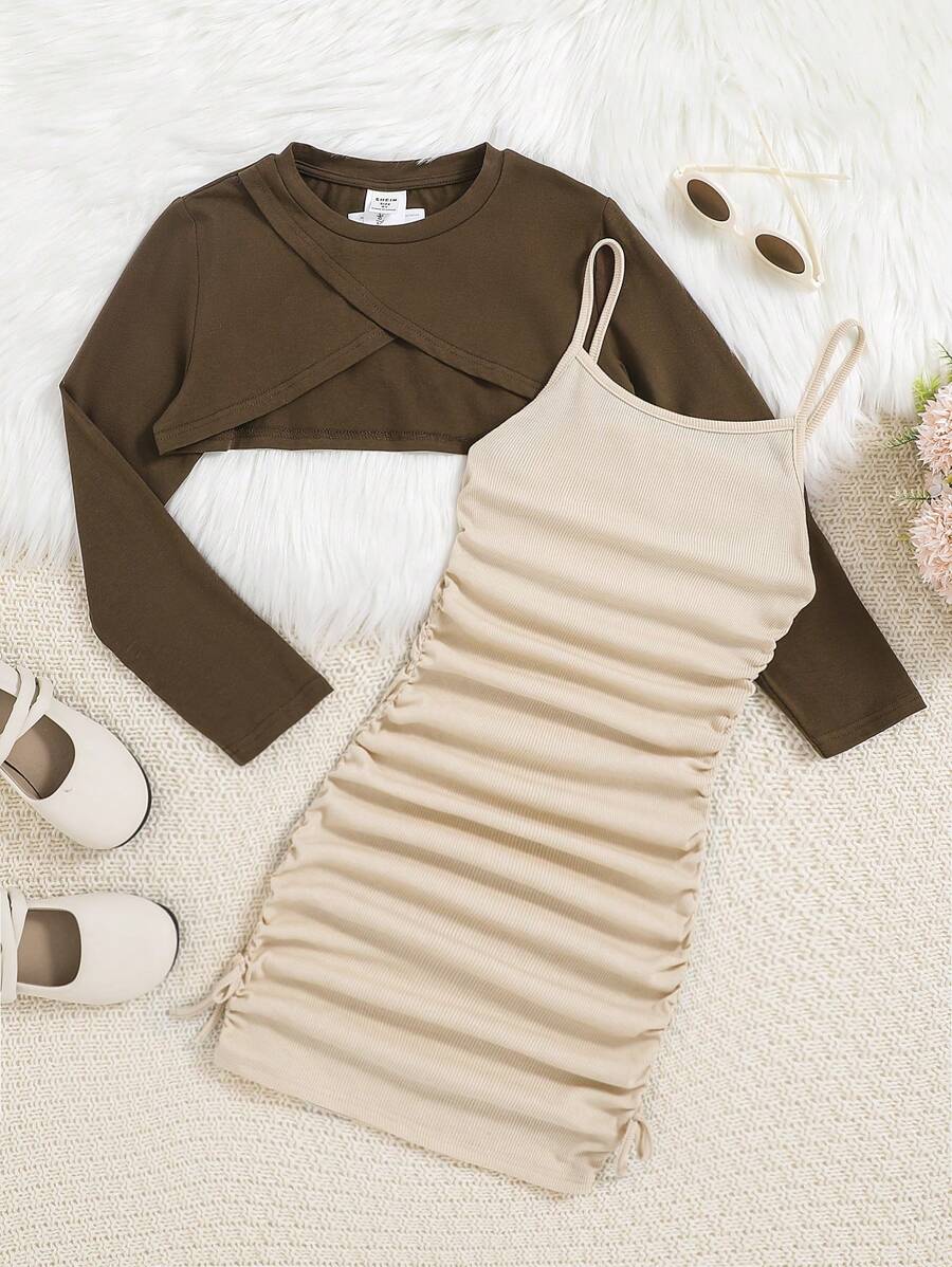 SHEIN Tween Girl Solid Cami Dress & Super Crop Tee | SHEIN USA