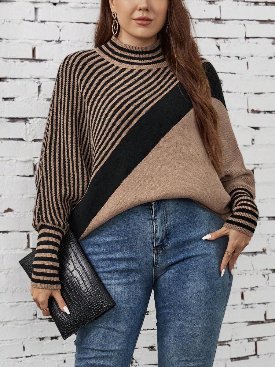 SHEIN LUNE Suéter informal de manga de murciélago con patrón a rayas ...