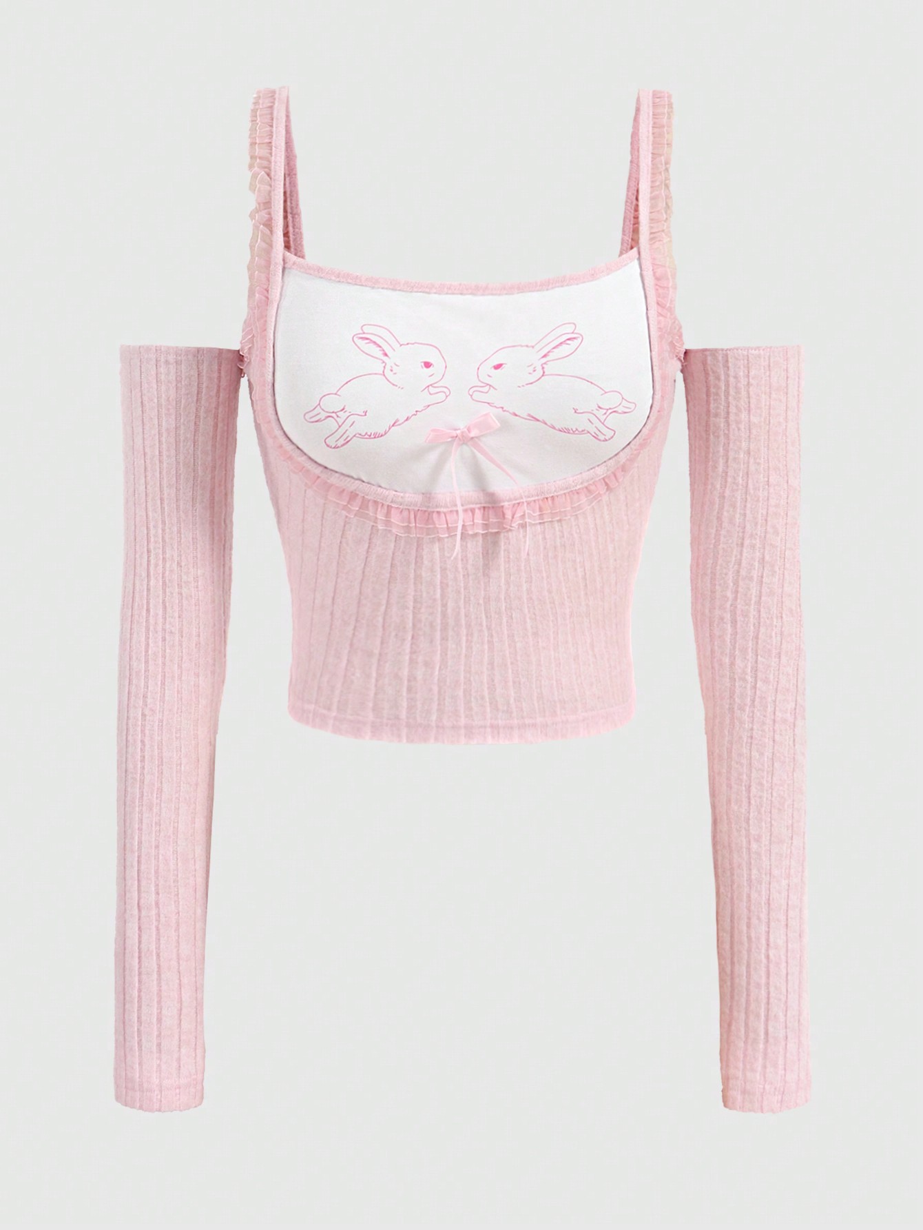 ROMWE Kawaii Rabbit Graphic Cold Shoulder Tee | SHEIN USA