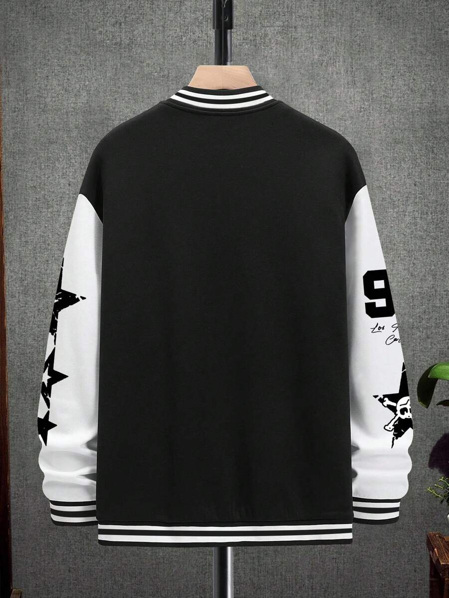 Manfinity LEGND Oversized Men's Color-Block Varsity Jacket With Slogan ...