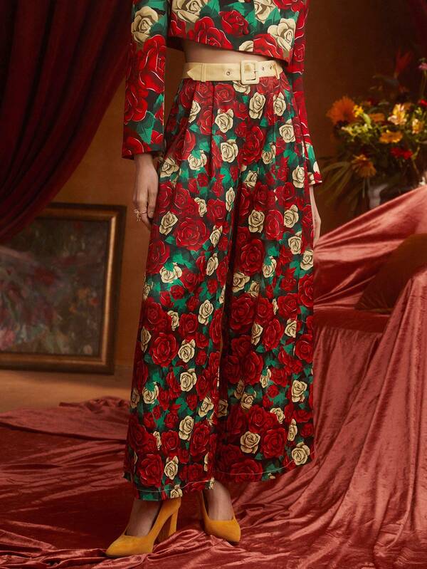 Frida Kahlo X SHEIN X Designer PANUCO Floral Print Wide Leg Suit Pants ...