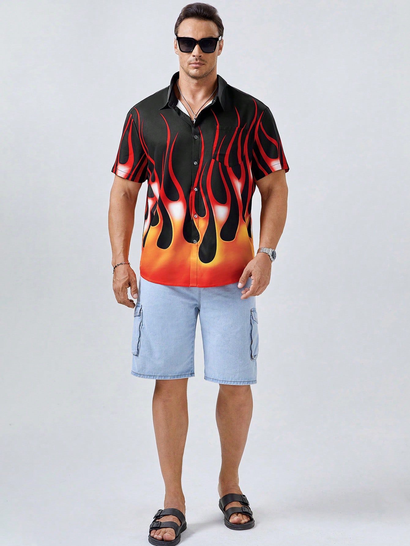 Manfinity LEGND Men Plus Fire Print Shirt | SHEIN USA