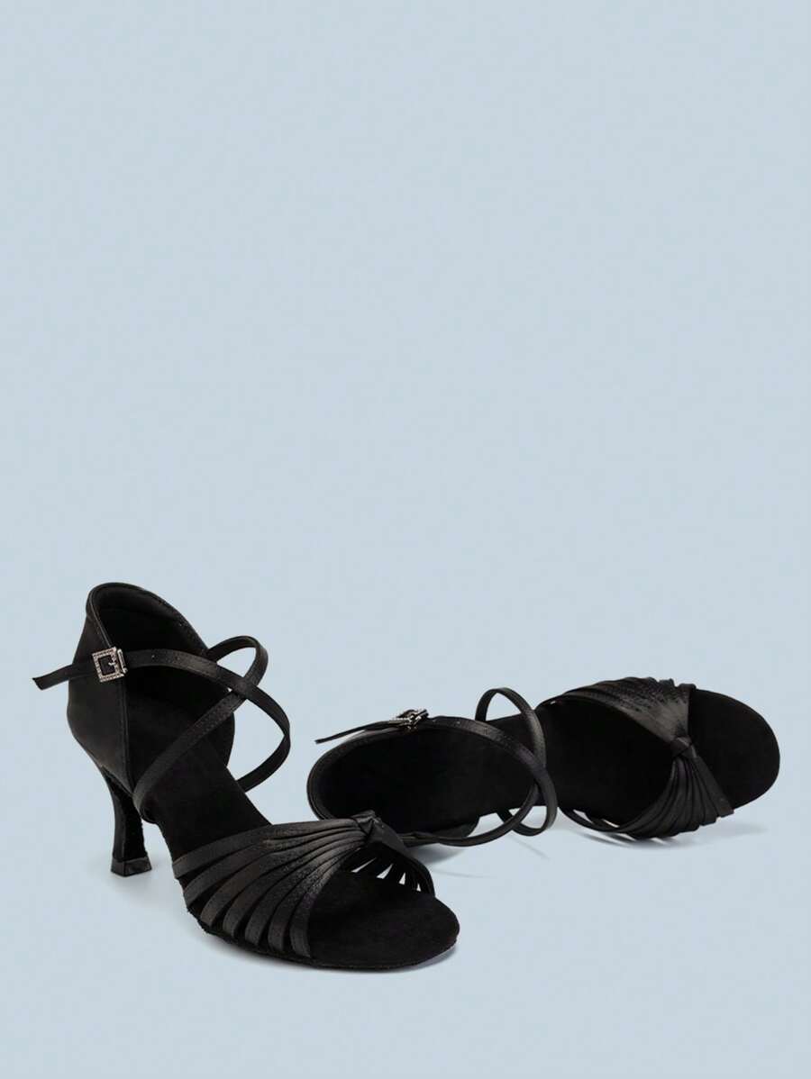 Women Latin Dance Shoes Black Dancing High Heel Sandals Salsa Ballroom ...