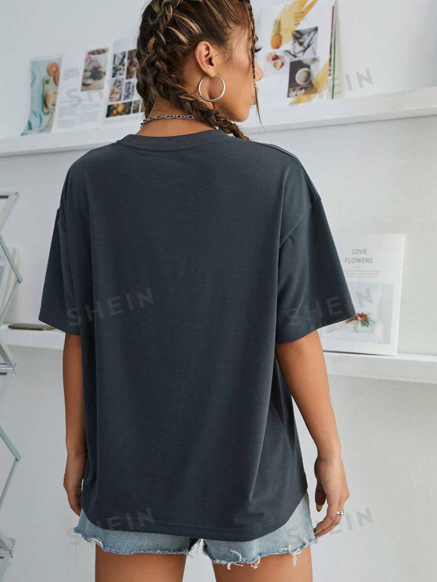 SHEIN Essnce Letter Graphic Drop Shoulder Tee | SHEIN UK