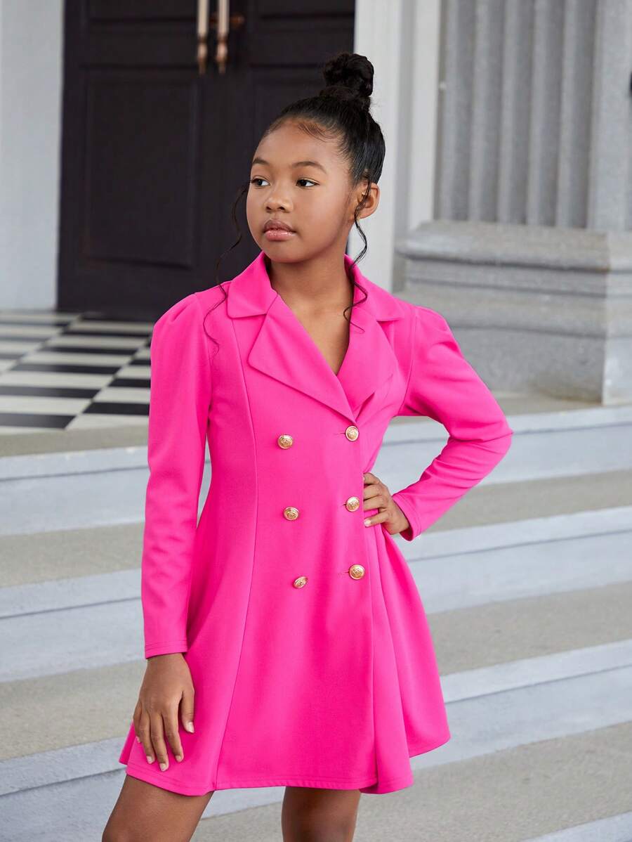 Tween Girl Double Breasted Flare Hem Dress | SHEIN USA