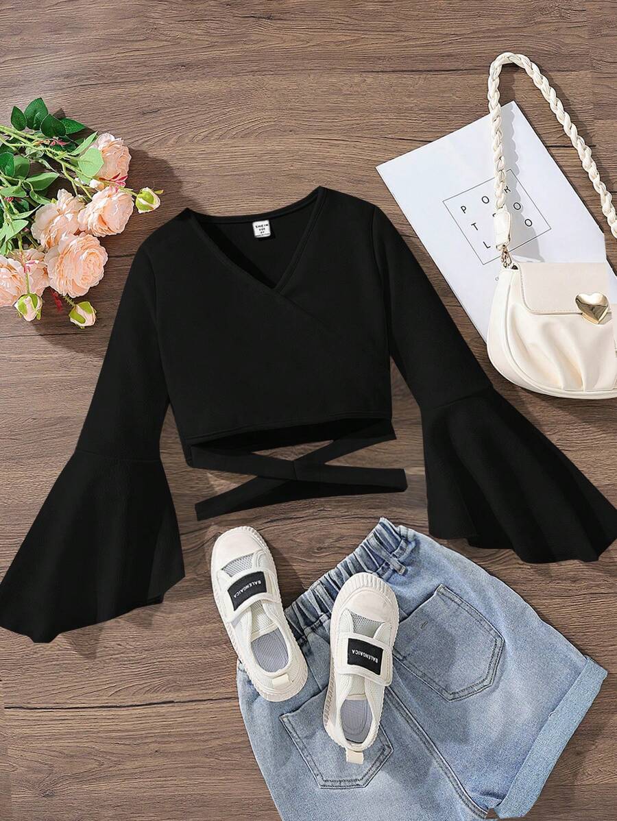 SHEIN Camisa para niña preadolescente con cuello vuelto y mangas ...