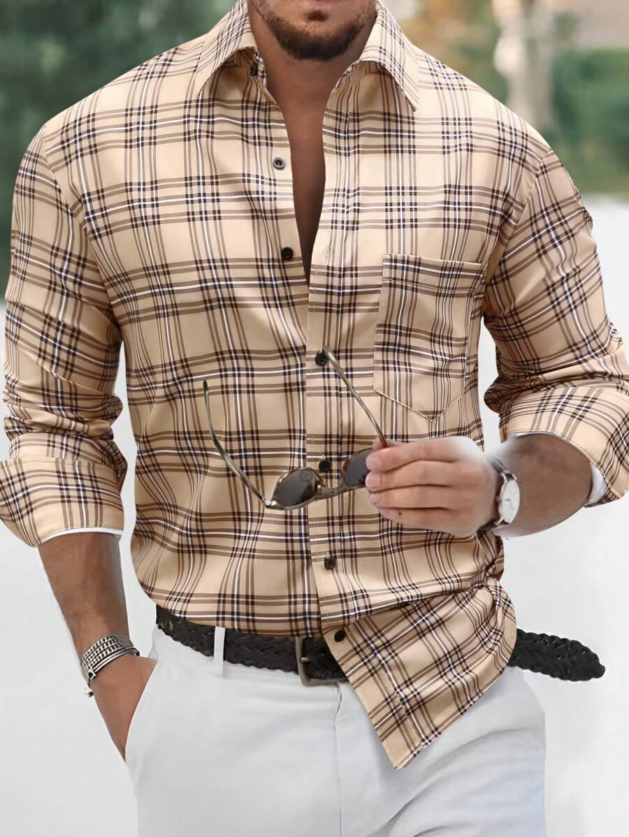 Manfinity Homme Men Plaid Print Pocket Patched Shirt | SHEIN USA