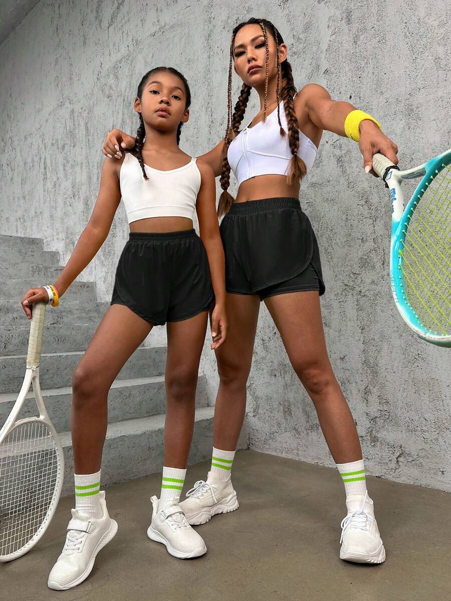 SHEIN Tween Girl Solid Elastic Waist Active Shorts | SHEIN USA