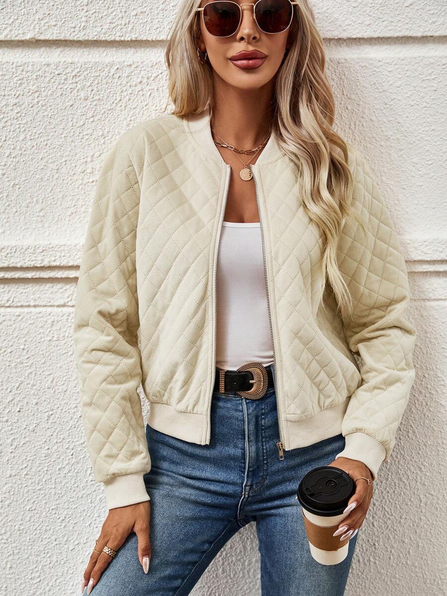 SHEIN LUNE Zip Up Quilted Bomber Jacket | SHEIN USA