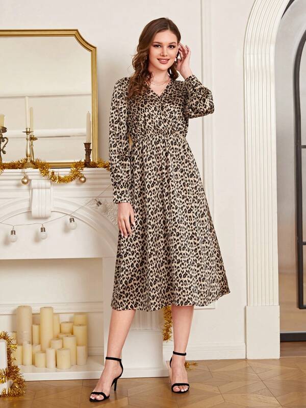 Emery Rose Leopard Print Surplice Neck Dress Without Belt Shein Usa