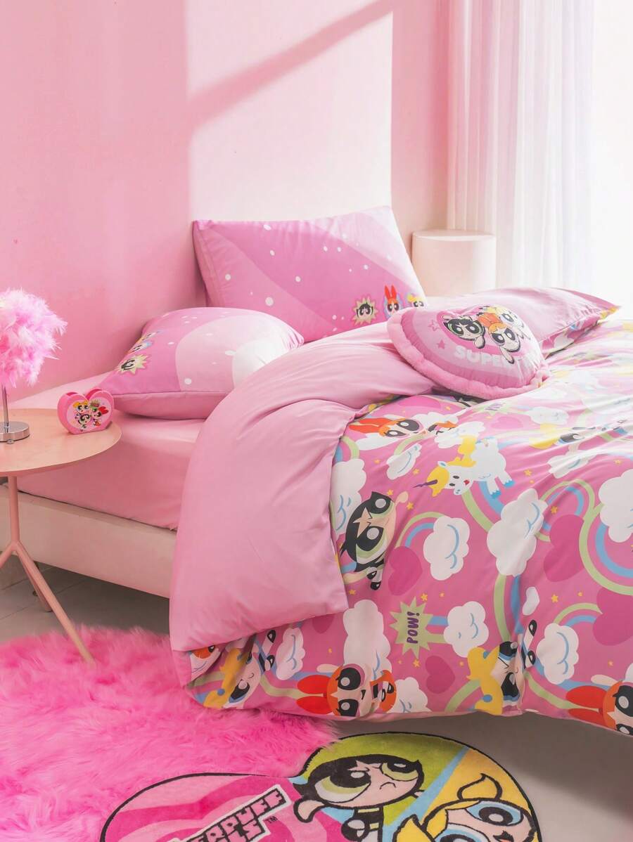 THE POWERPUFF GIRLS X SHEIN Cartoon Girl Pattern Duvet Cover Set (for ...