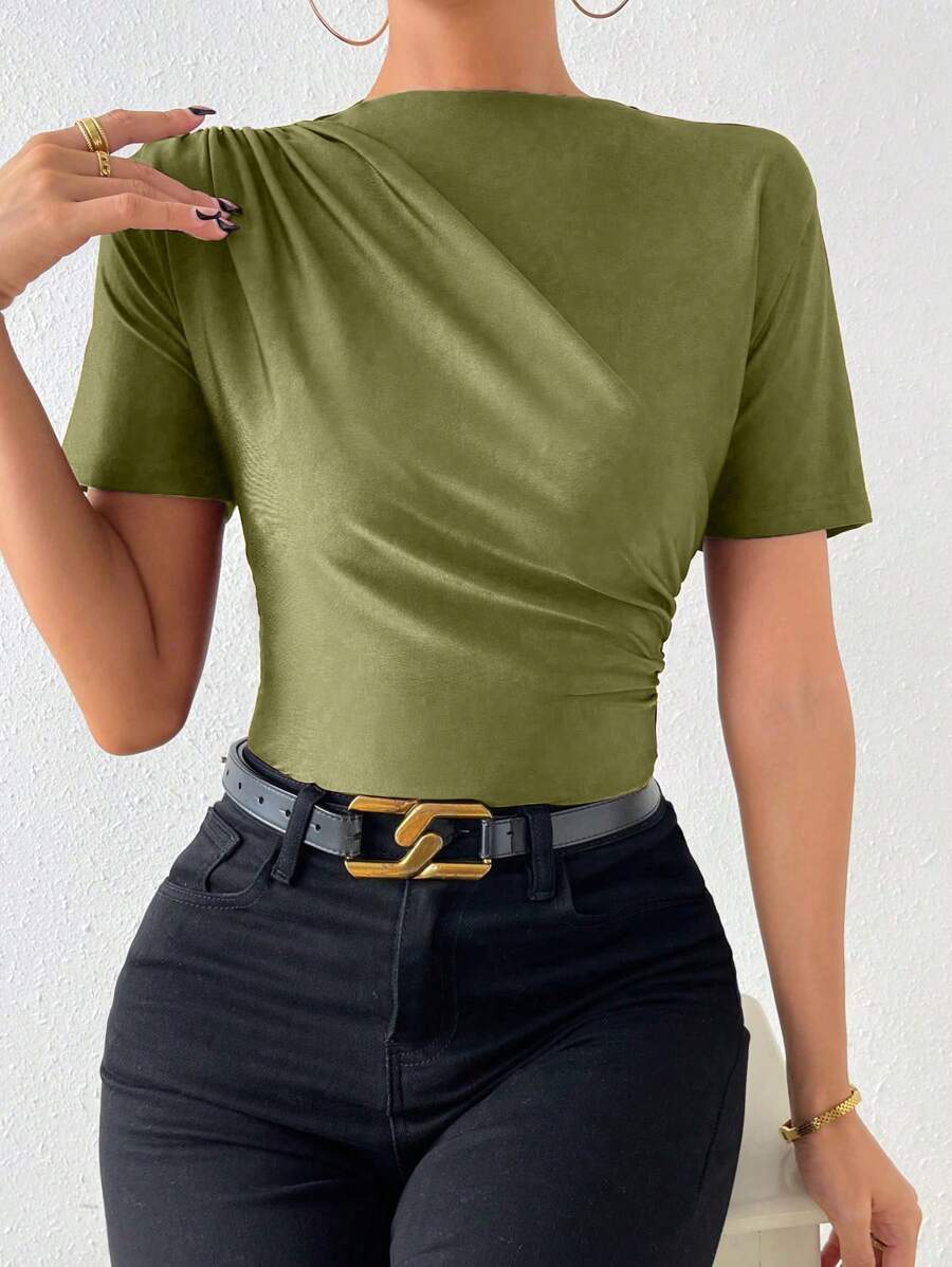 Allurite Ruched Shoulder Tee | SHEIN USA
