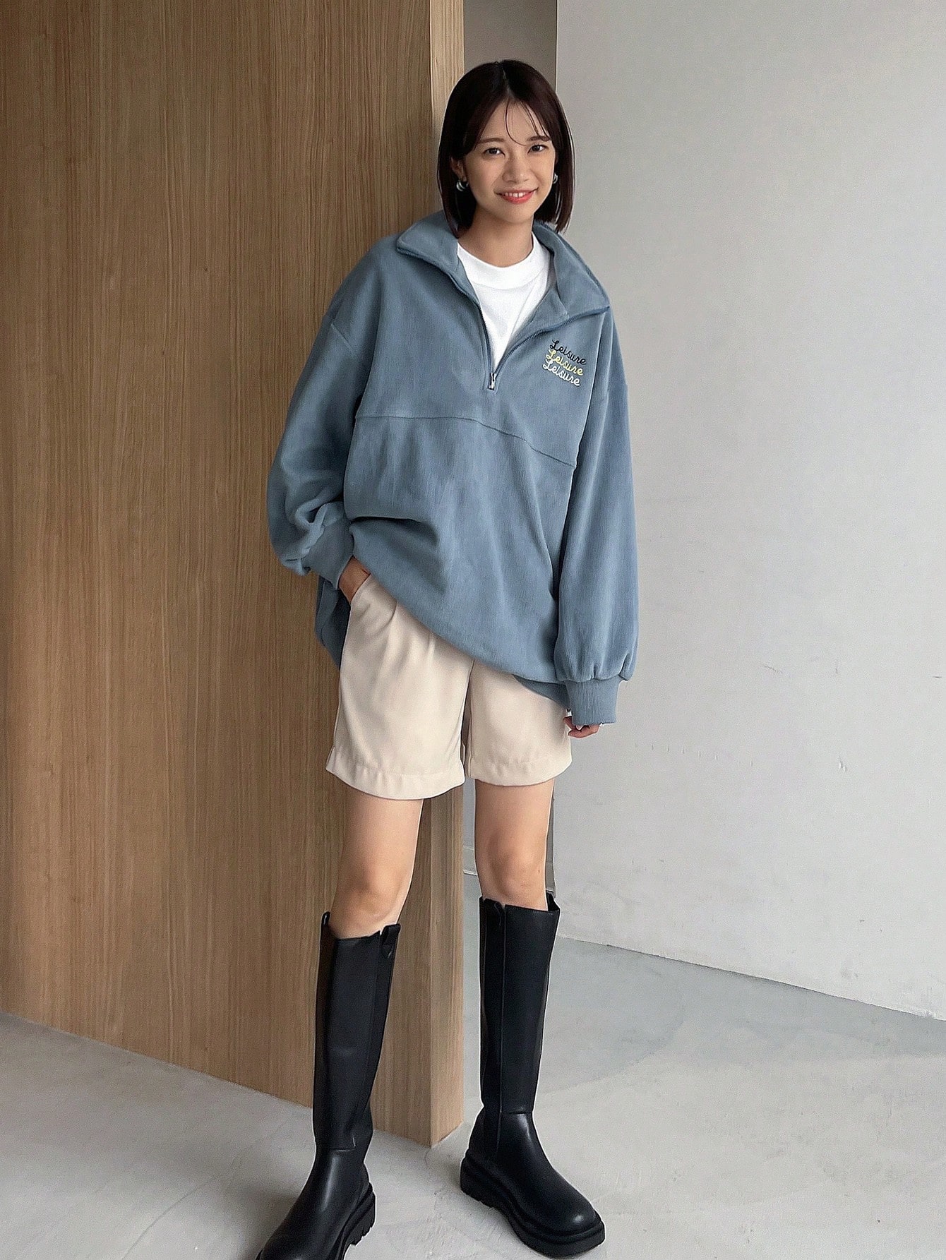 FRIFUL Sudadera con bordado de letra de hombros caídos con cremallera ...