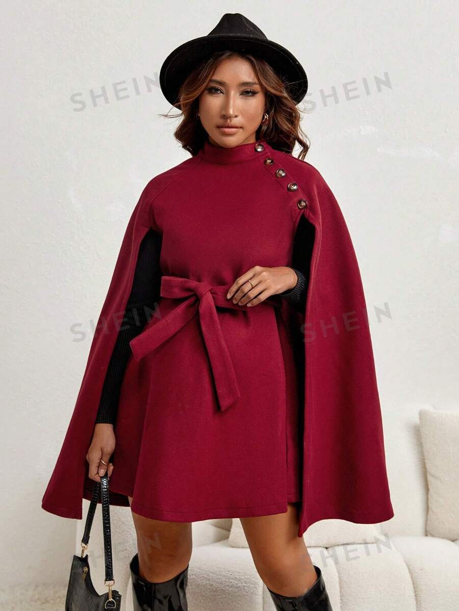 SHEIN Maternity Cloak Sleeve Belted Cape Coat | SHEIN USA