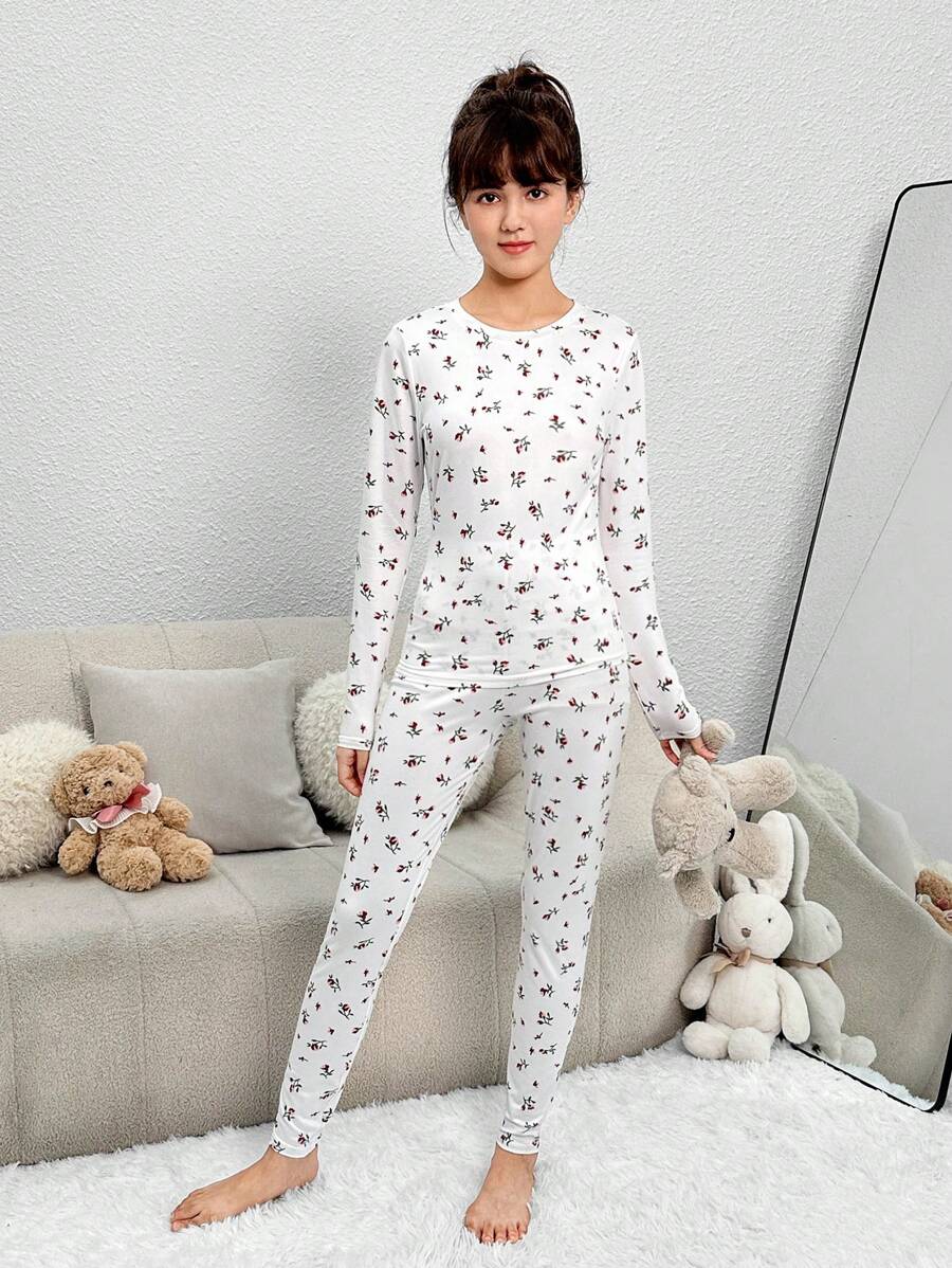 Maglia A Manica Lunga A Girocollo Con Stampa Floreale E Pantaloni ...