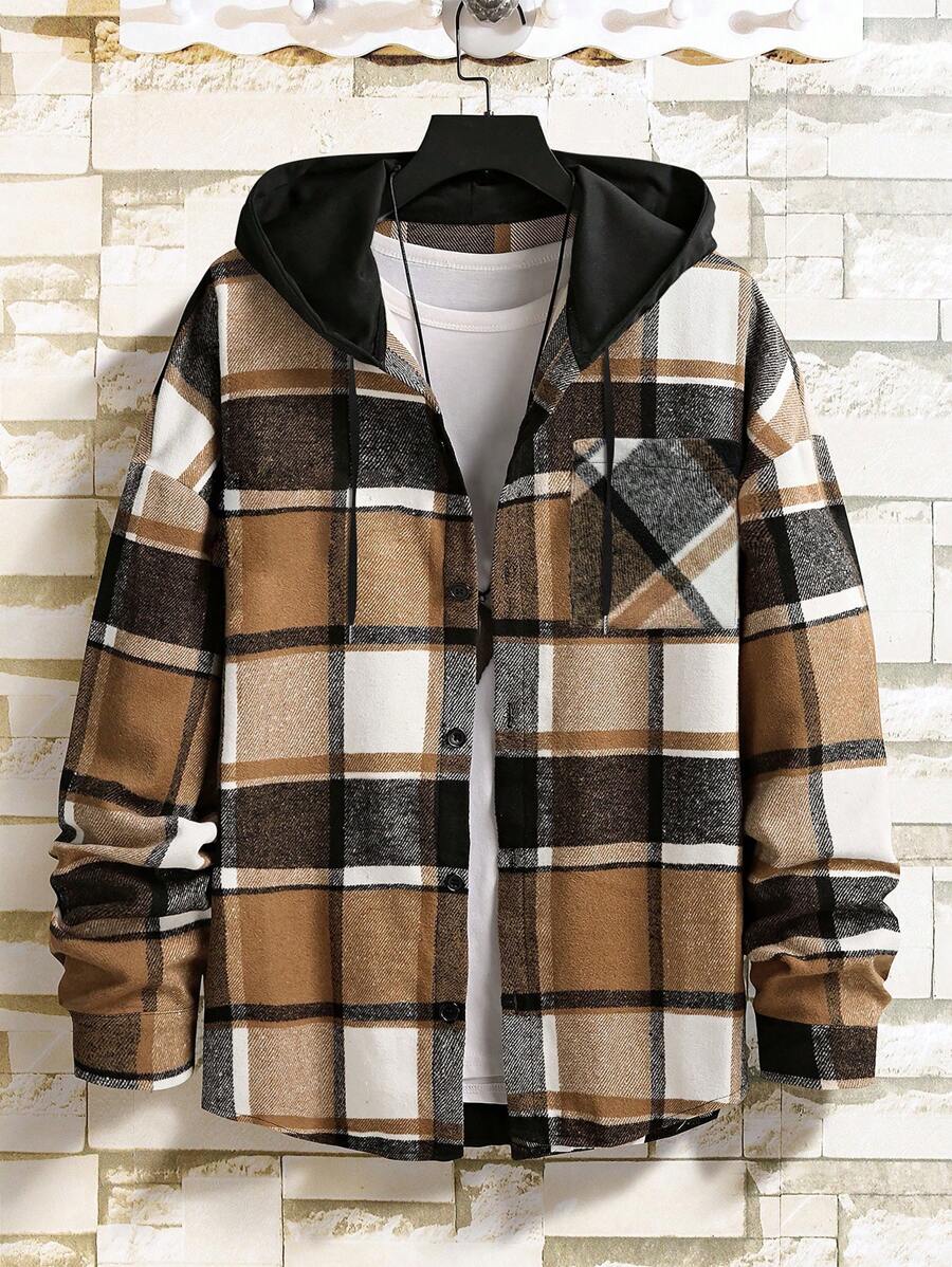 Manfinity Hypemode Men Plaid Print Hooded Shacket Without Tee | SHEIN UK