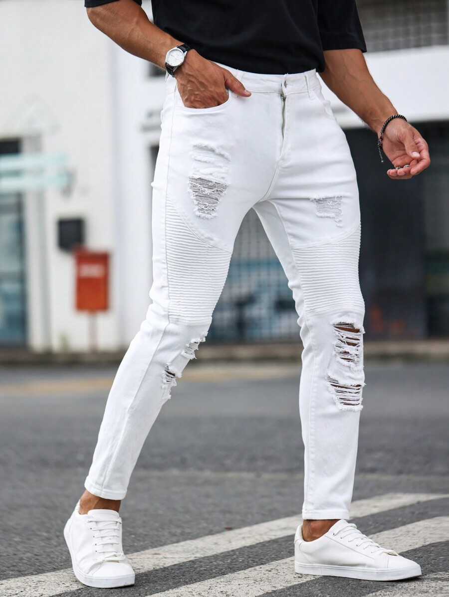 Manfinity LEGND Men Ripped Frayed Skinny Jeans | SHEIN USA