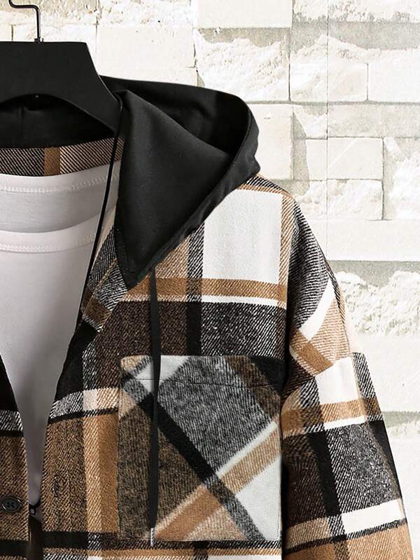 Manfinity Hypemode Men Plaid Print Hooded Shacket Without Tee | SHEIN USA