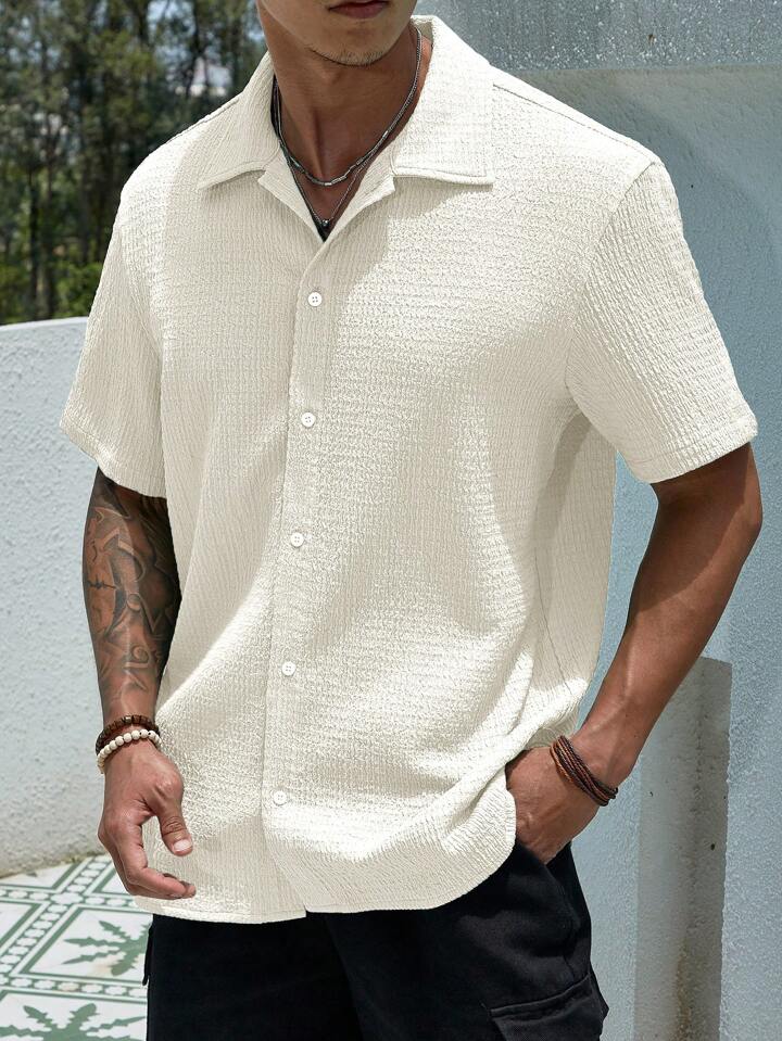 Manfinity Homme Men Casual Solid Textured Button Up Shirt SHEIN USA