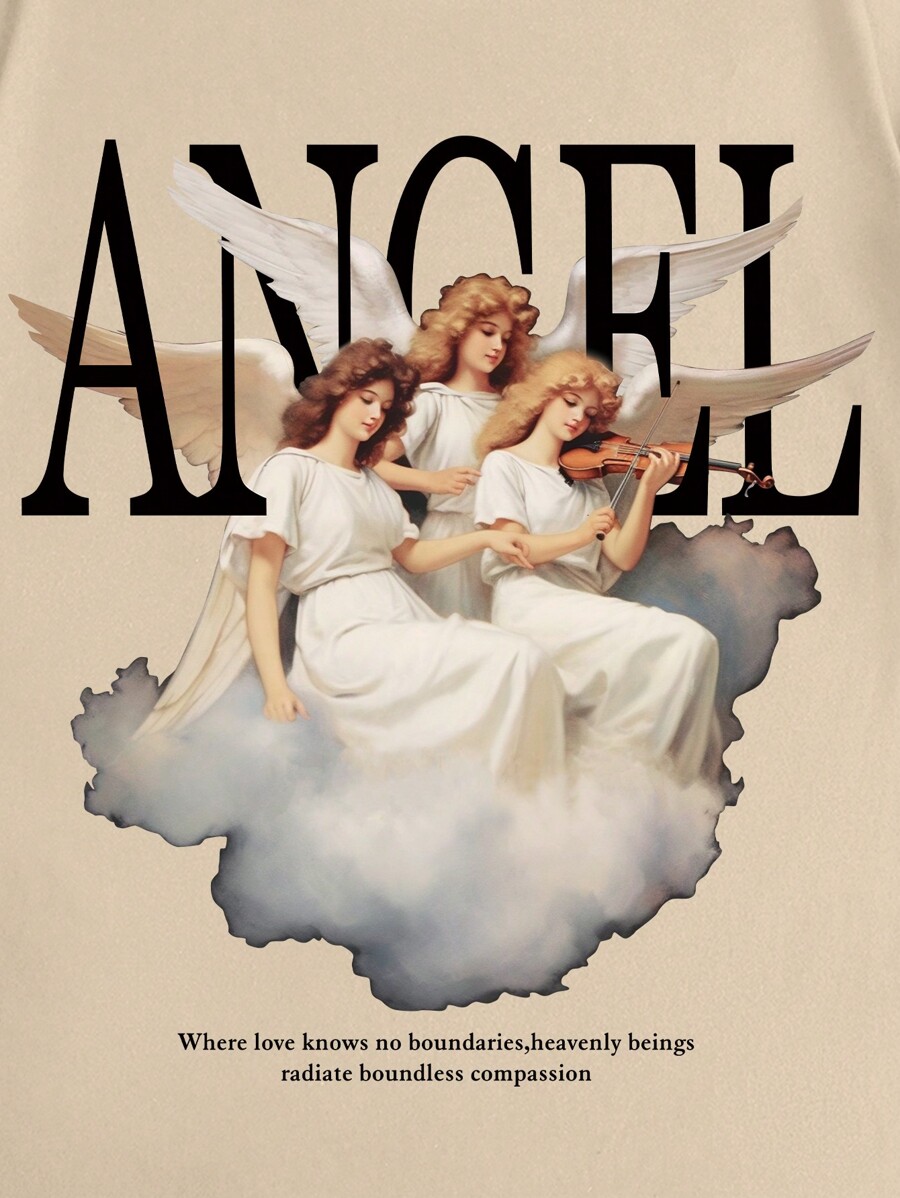 Men Slogan & Angel Print Drop Shoulder Tee | SHEIN USA