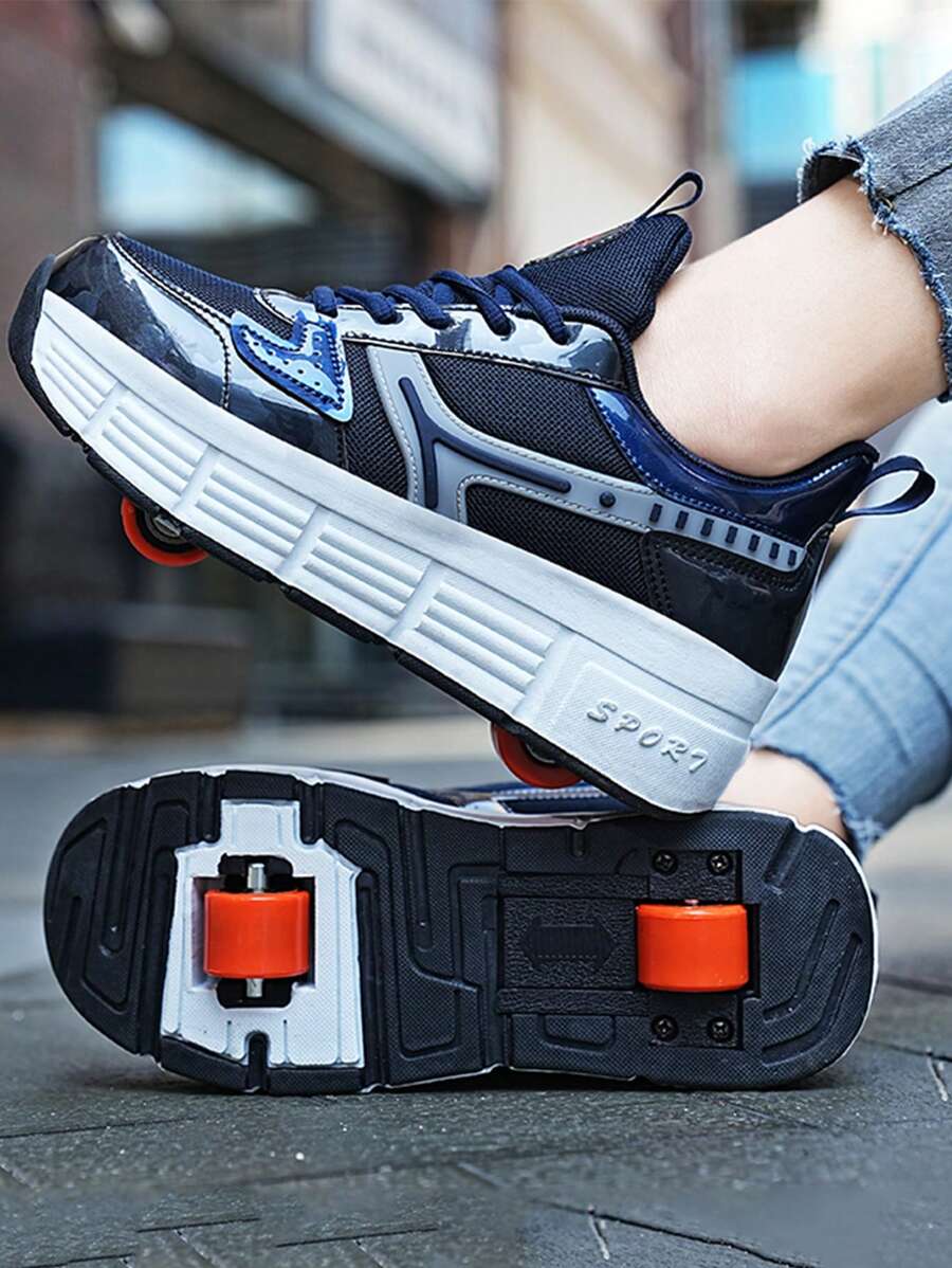 Boys' And Girls' Double Wheel Roller Skating Shoes, Children's Four ...