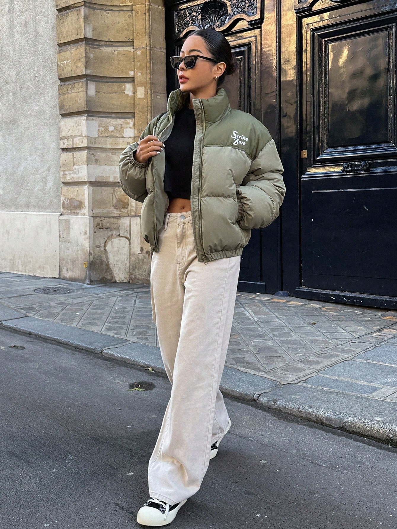 DAZY Letter Graphic Colorblock Zip Up Puffer Thick Pockets Coat | SHEIN UK