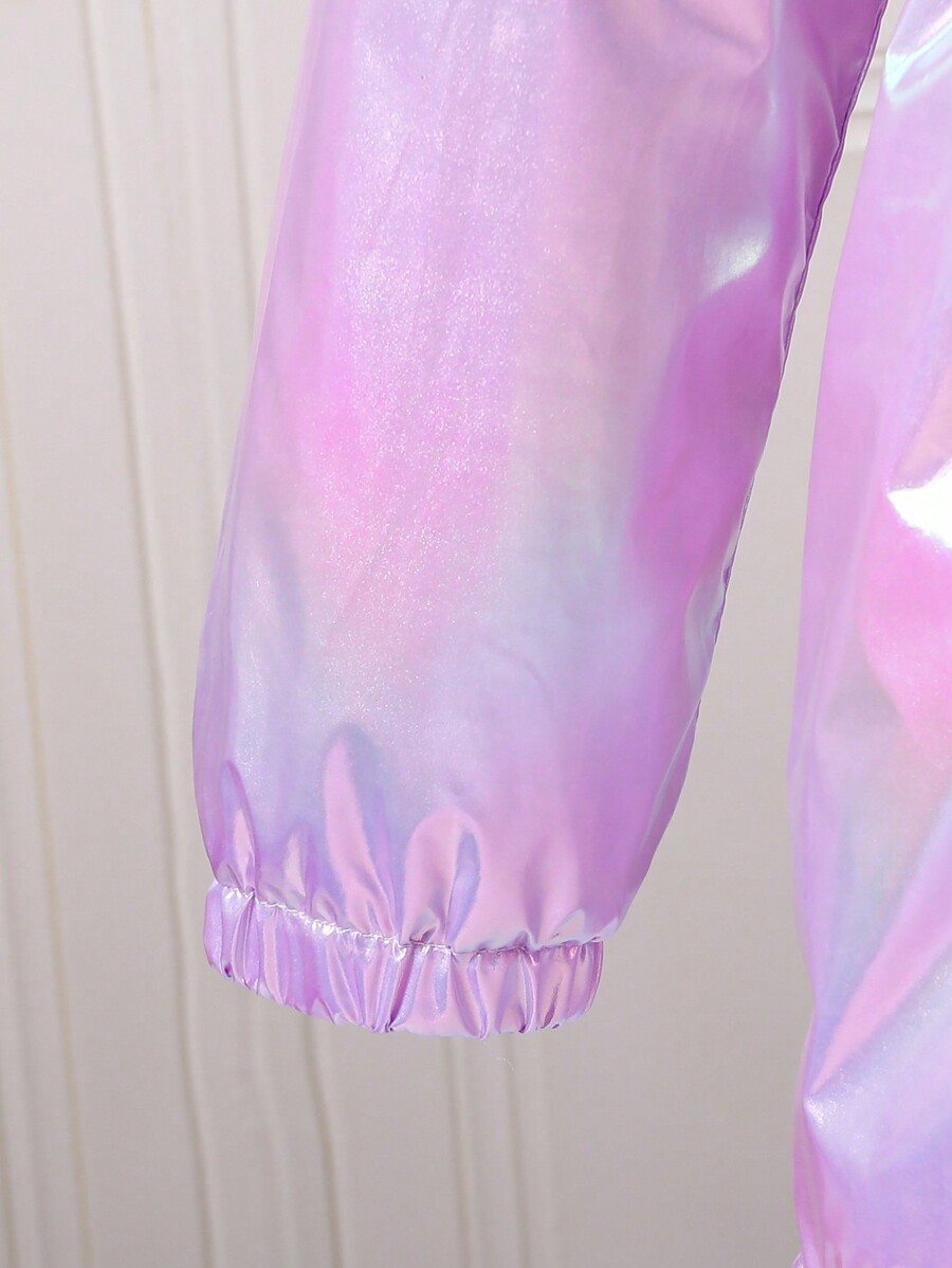 SHEIN Tween Girl Holographic Thermal Lined Hooded Metallic Coat | SHEIN USA