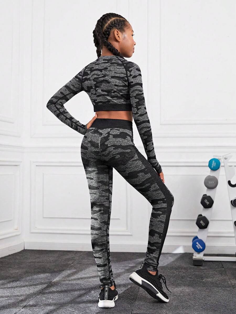 SHEIN Tween Girl Allover Print Tummy Control Sports Set | SHEIN USA