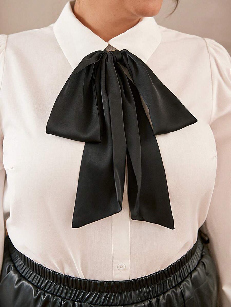 SHEIN Frenchy Plus Tie Front Lantern Sleeve Blouse | SHEIN UK