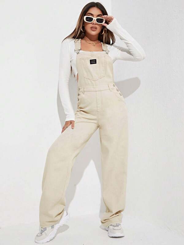 SHEIN Patched Detail Pocket Front Denim Overalls Without Tee for Sale ...