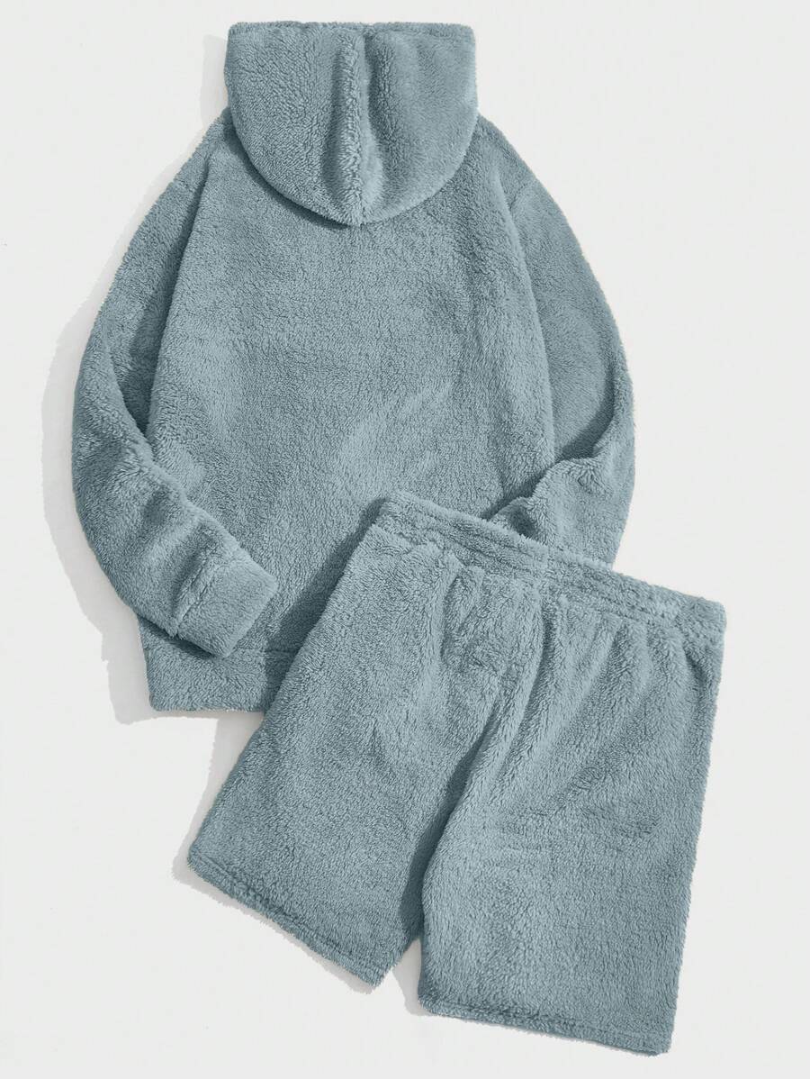 Manfinity RebelGame Men's Autumn Letter Fleece Hoodie And Shorts Set ...