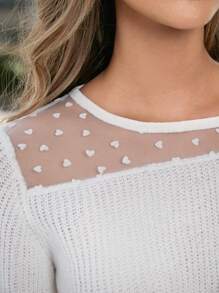 SHEIN Frenchy Dobby mesh-inzet trui met lantaarnmouwen | SHEIN Nederland