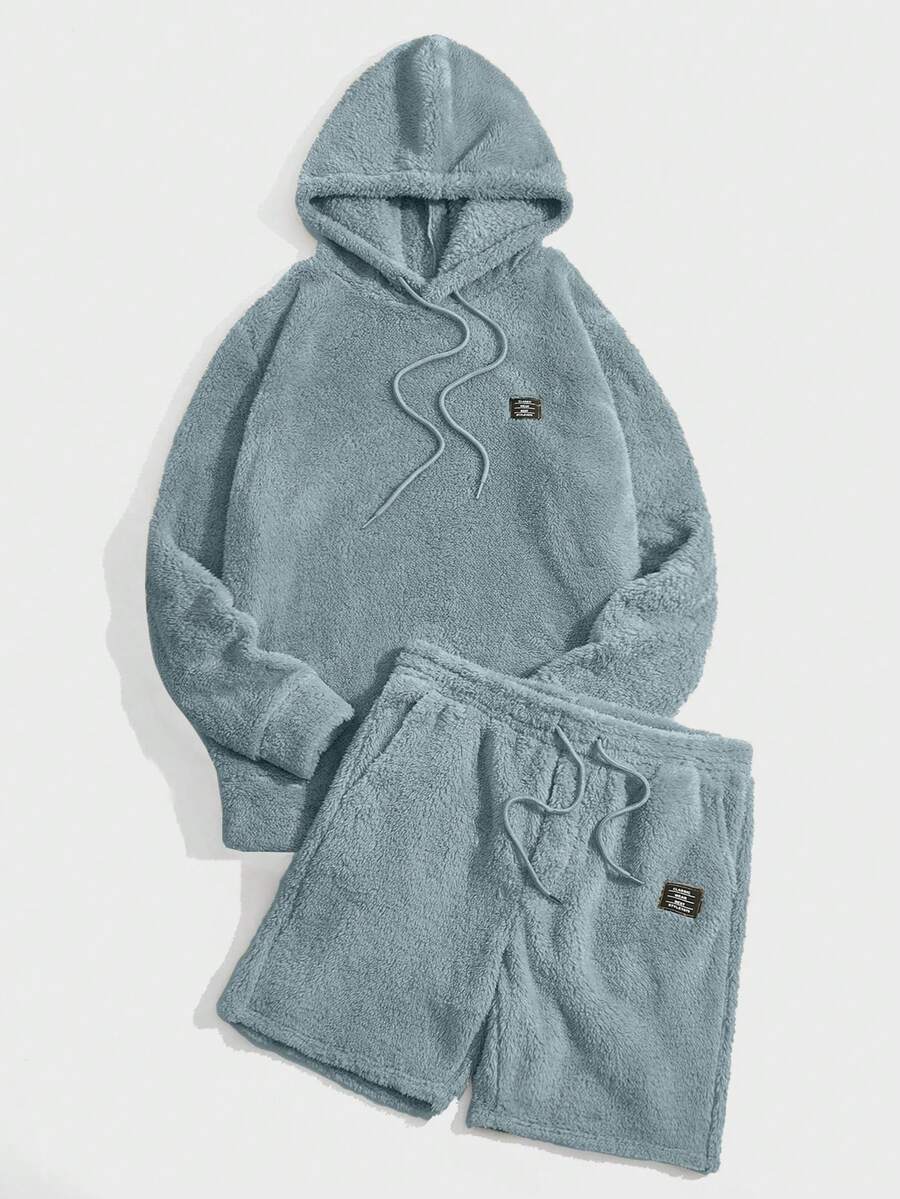 Manfinity RebelGame Men's Autumn Letter Fleece Hoodie And Shorts Set ...