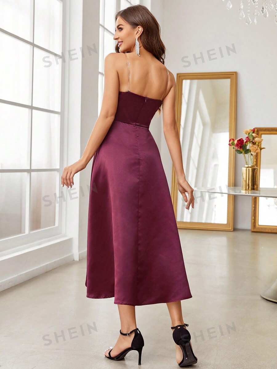 SHEIN Belle Solid Ruched Bust Tube Cocktail Dress Wedding Guest Dress ...