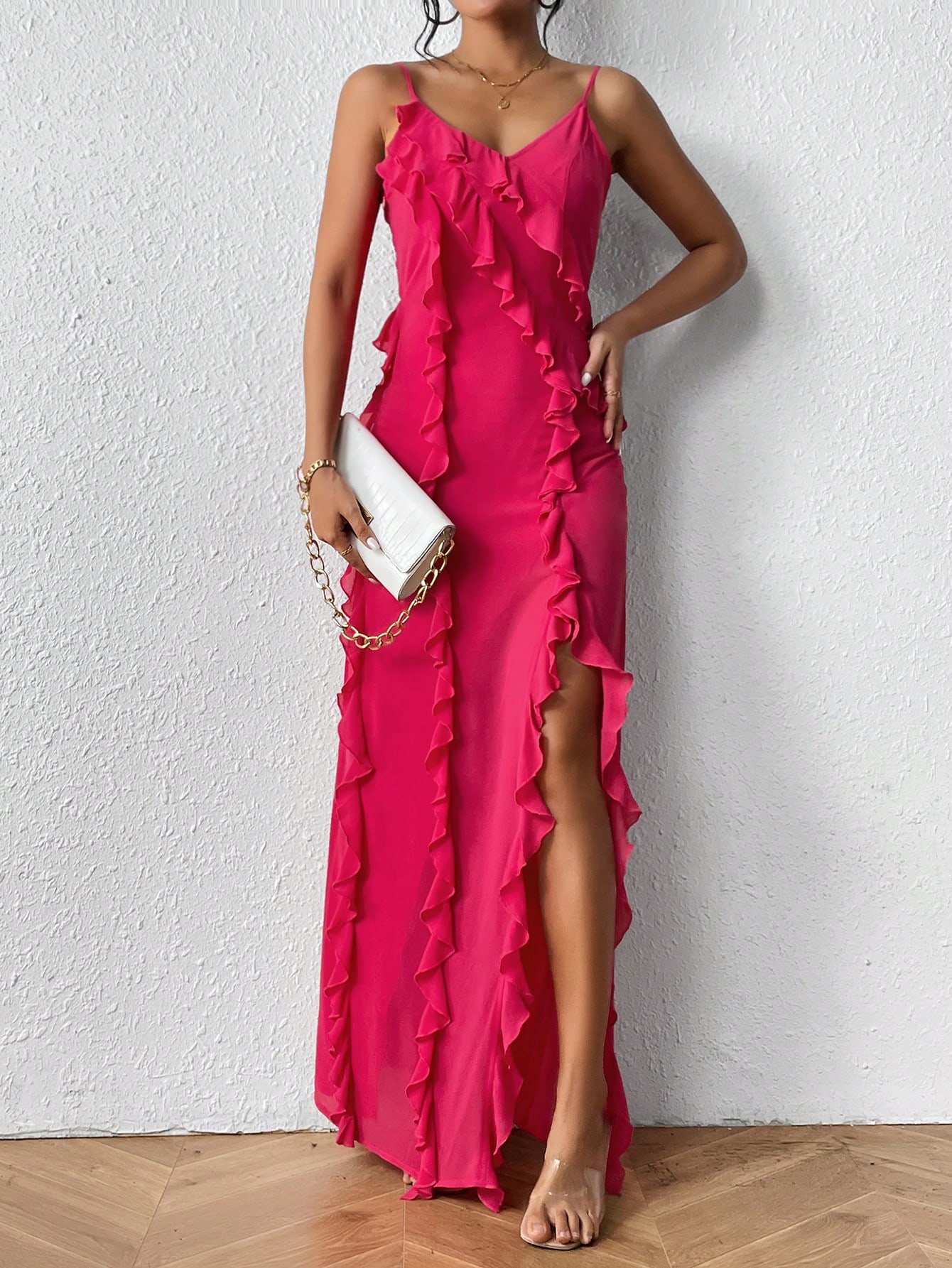 Shein Bae Ruffle Trim Split Thigh Cami Dress Shein Usa