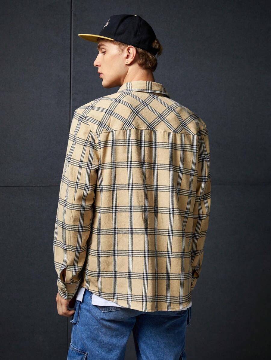 Manfinity Unisex 1pc Loose Fit Plaid Print Flap Pocket Drop Shoulder Shacket for Sale Australia ...