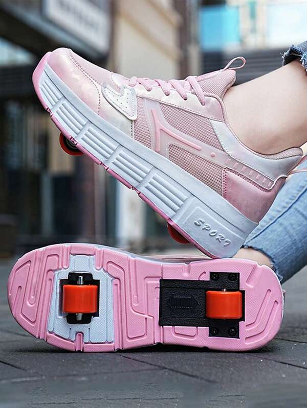 Kids' Double Wheel Roller Skating Shoes With Hideable Retractable Wheel ...