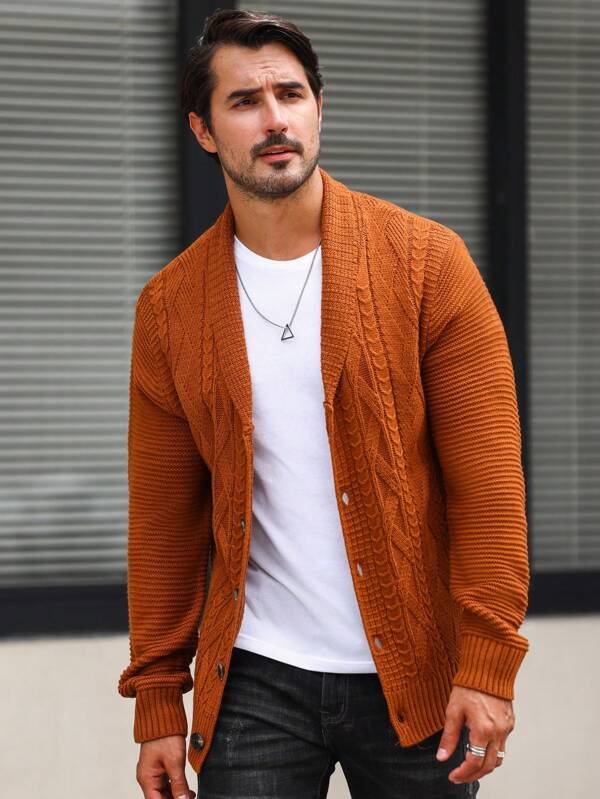 Manfinity Homme Men Shawl Collar Cable Knit Cardigan | SHEIN USA