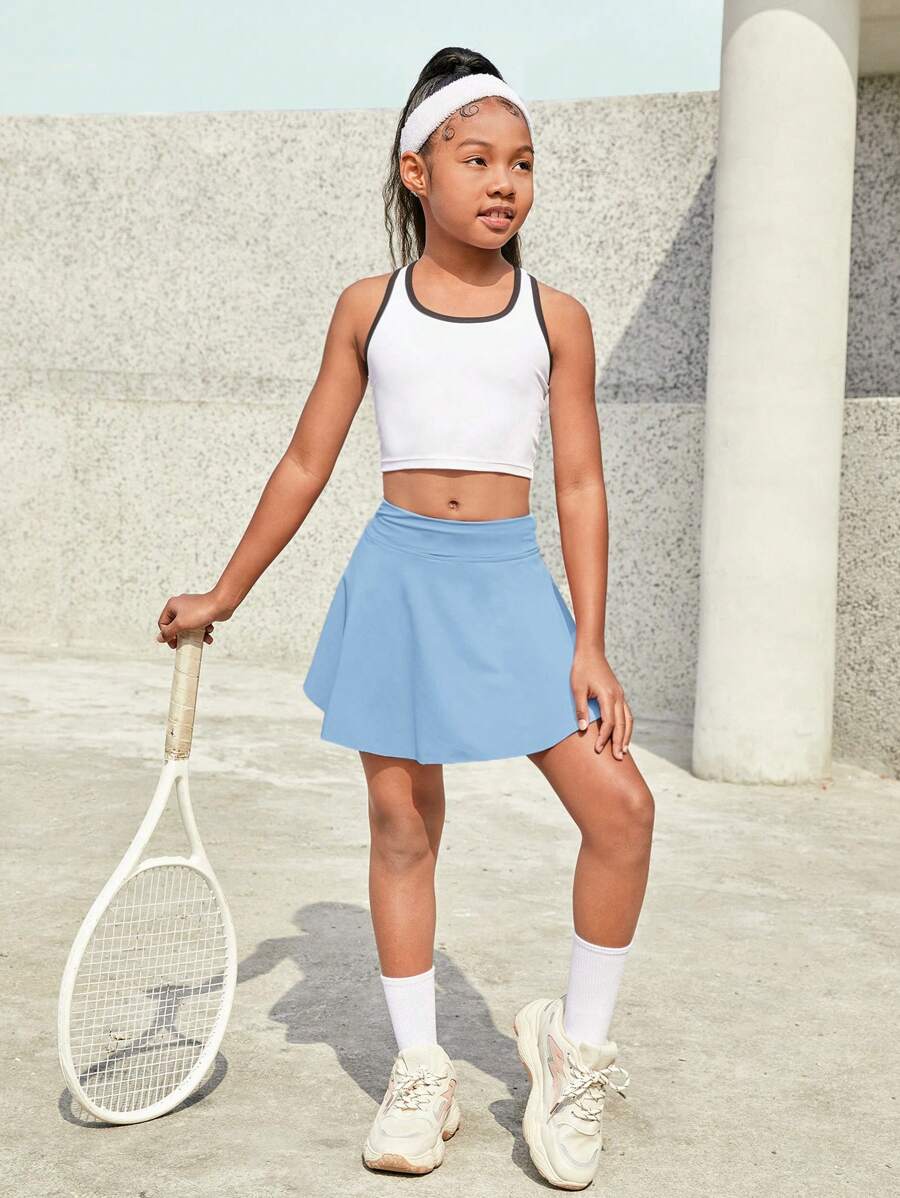 SHEIN Tween Girl Solid Phone Pocket Tennis Active Skirt | SHEIN UK