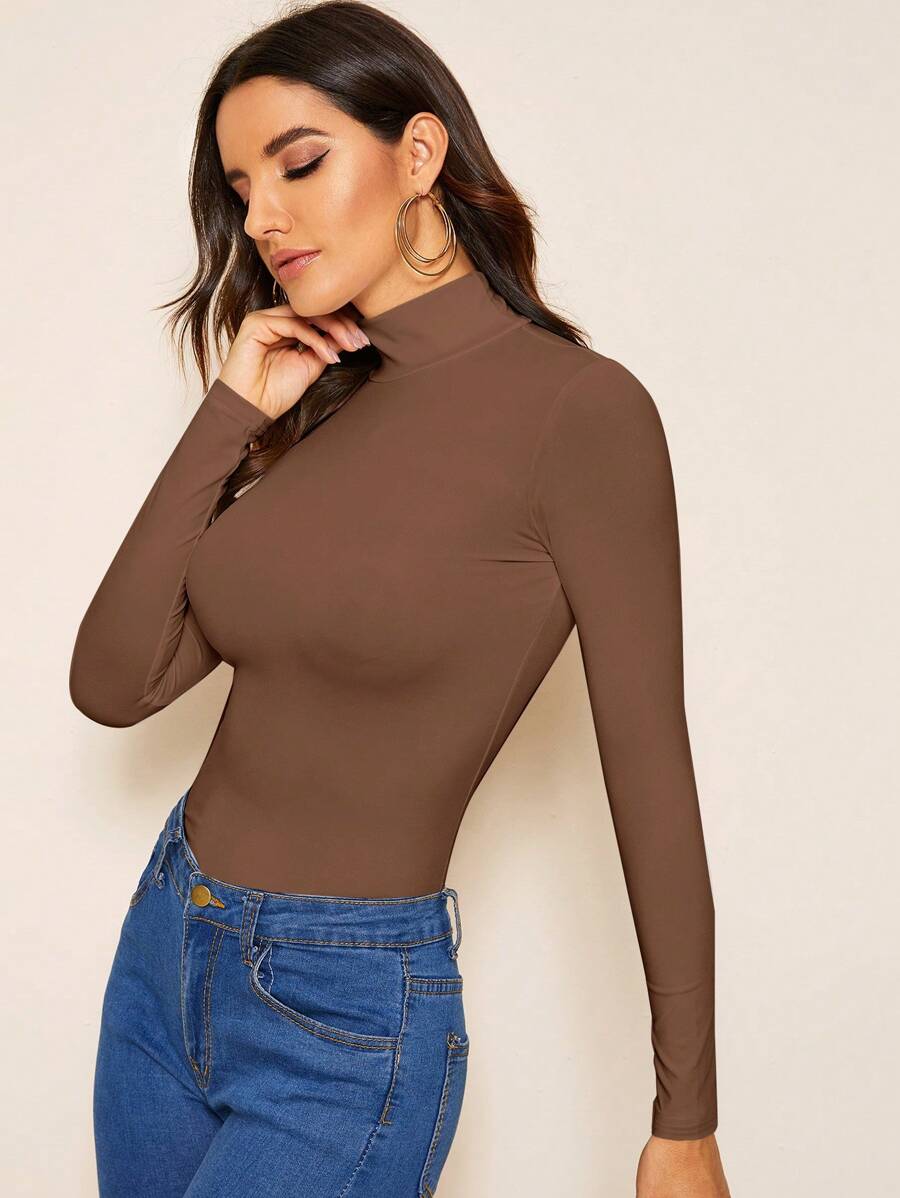 SHEIN Essnce Solid Mock Neck Slim Tee | SHEIN USA