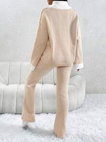 SHEIN LUNE Contrast Panel Drop Shoulder Sweater & Drawstring Waist Knit ...