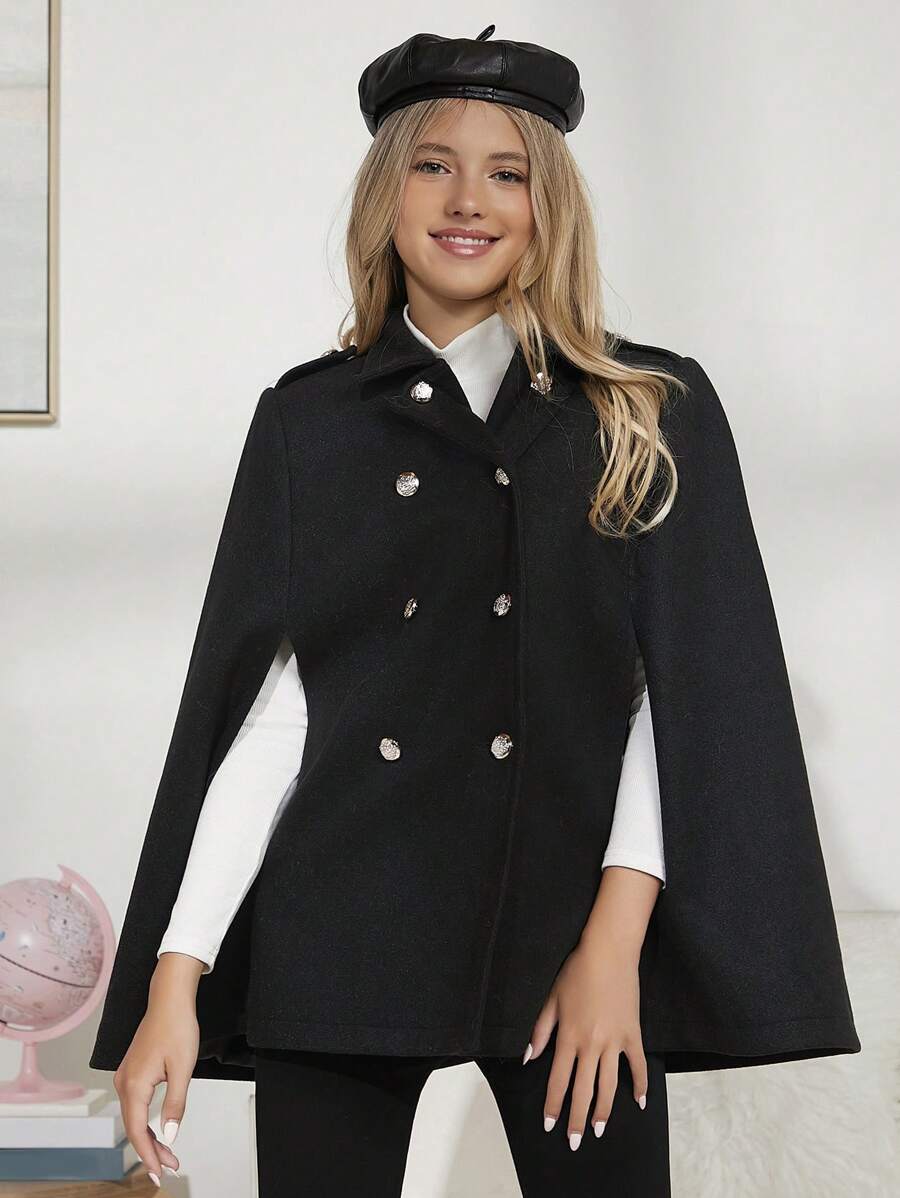 Teen Girl Cloak Sleeve Double Breasted Cape Overcoat | SHEIN USA