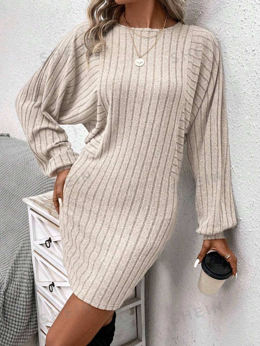 SHEIN LUNE Batwing Sleeve Ribbed Knit Bodycon Dress | SHEIN UK